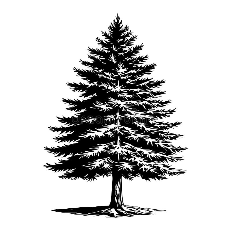 Conifer . Black and White Botanical Illustration Stock Illustration ...