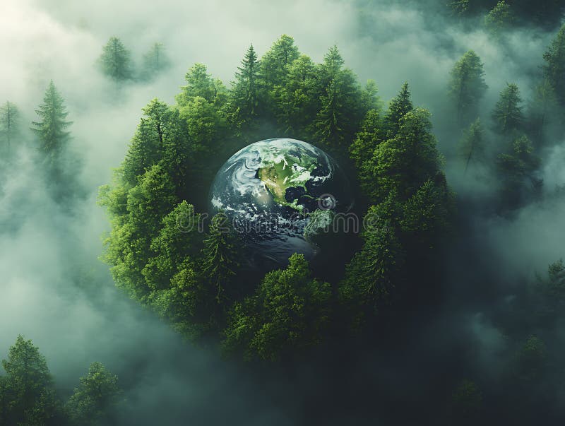 Coniferous Tapestry Global Connection Stock Image - Image of serene ...