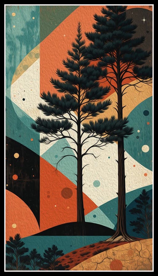 Coniferous Tree. Illustration Painted with Oil Paint for Printing on ...