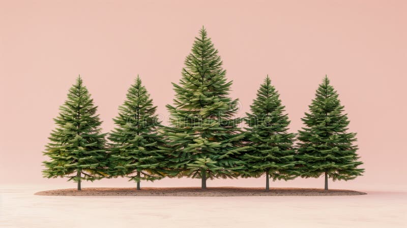 Coniferous Trees Aligned with the Tallest at Center Stock Illustration ...