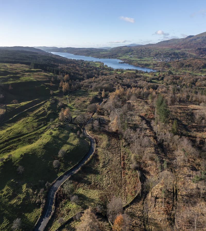Coniston Water aerial view stock image. Image of elevated - 244328101