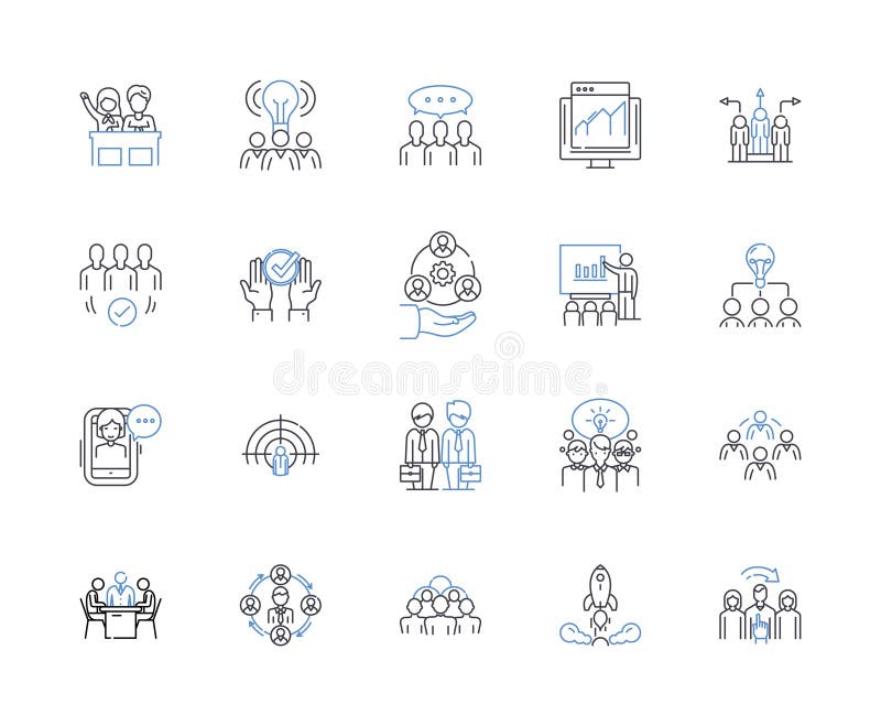 Conjoined Teamwork Line Icons Collection. Synergy, Collaboration ...