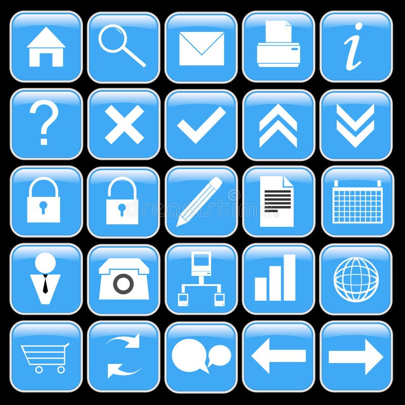 Conjunto azul del icono stock de ilustración. Ilustración de casero ...