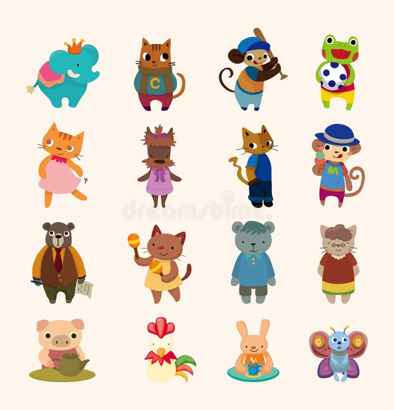 Conjunto De 16 Iconos Animales Lindos Ilustración del Vector ...