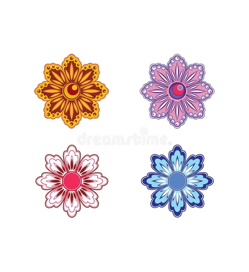 Conjunto de 4 flores stock de ilustración. Ilustración de floral - 8892267