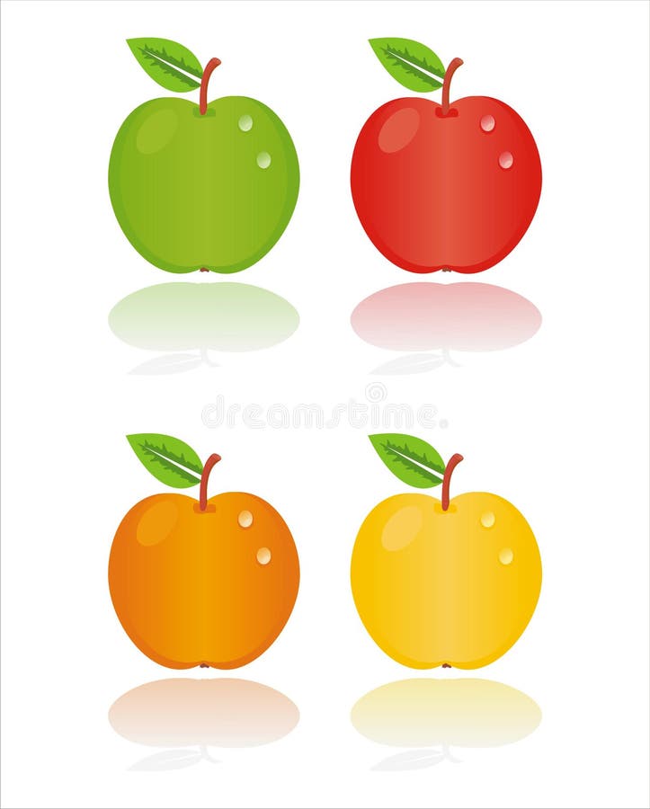 Conjunto de 4 manzanas ilustración del vector. Ilustración de realista ...