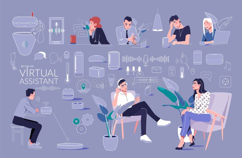 Conjunto De Asistentes Inteligentes Virtuales Ilustración del Vector ...