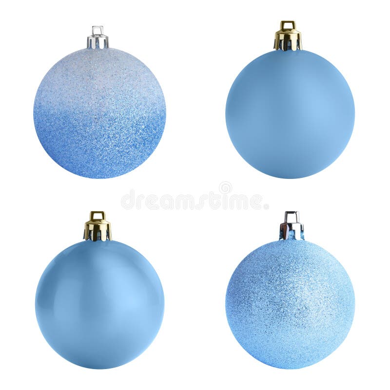 Conjunto De Bolas De Navidad Azul Claro Sobre Fondo Blanco Imagen de ...