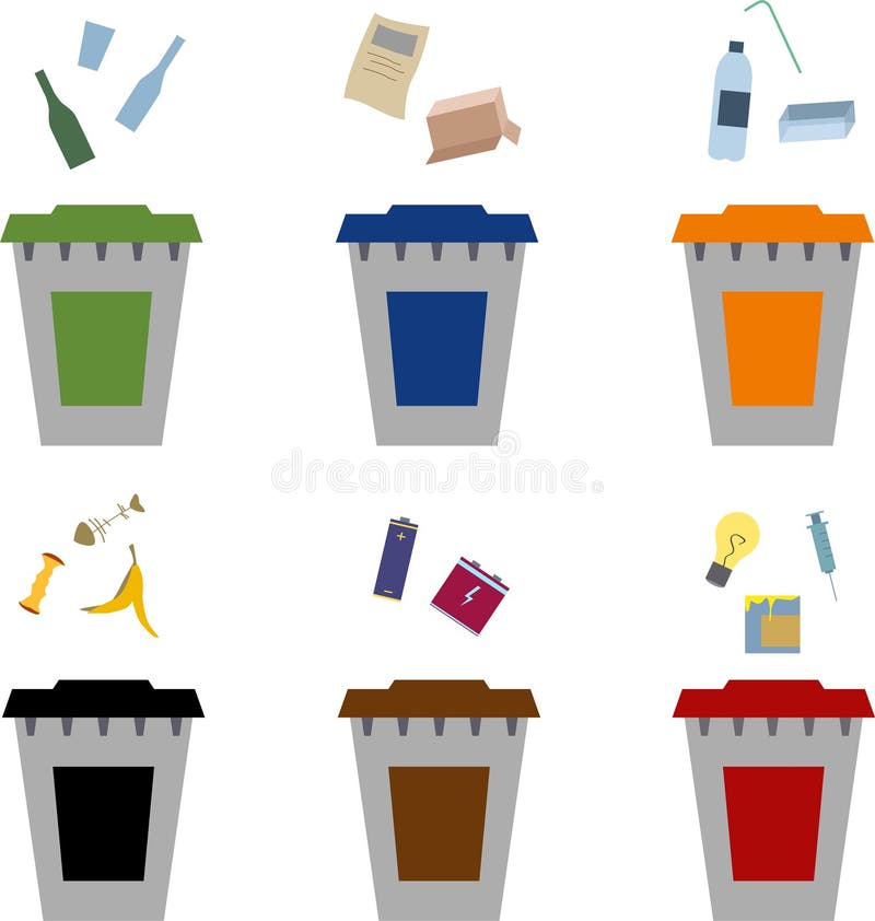 Conjunto De Botes De Basura Coloreados Ilustración del Vector ...
