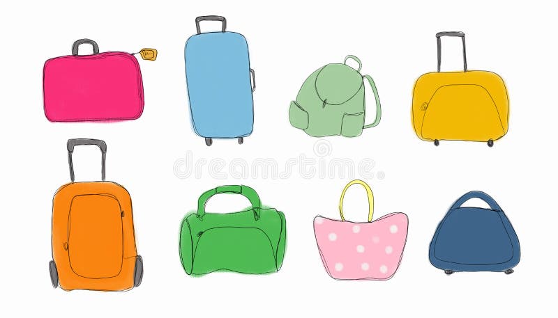 Conjunto De Desenhos Coloridos Da Mala Ilustração Stock - Ilustração de ...