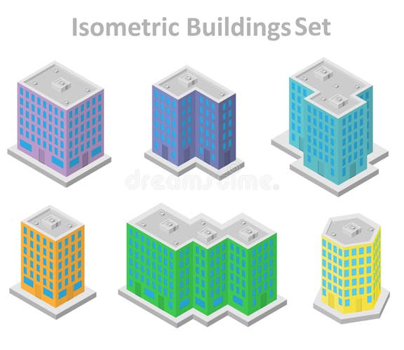 Conjunto De Edificios Isométricos Ilustración del Vector - Ilustración de negocios, edificio ...