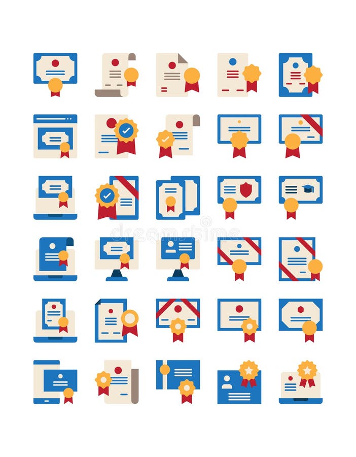 Conjunto De Elementos De Decoración De Iconos De Certificado Plano ...