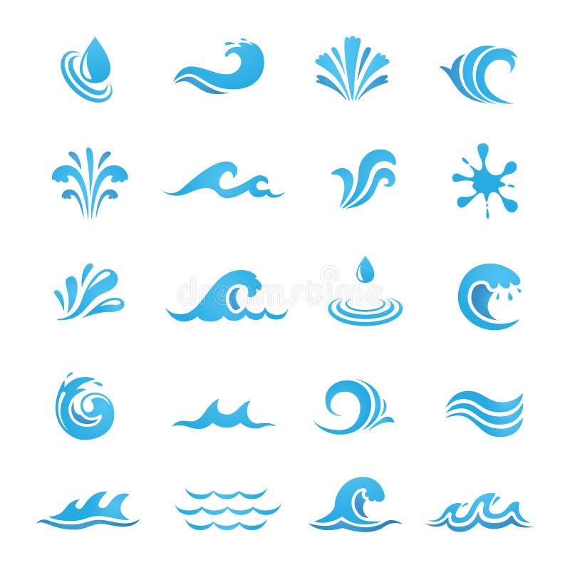Sistema De Iconos Del Símbolo Del Agua Y Del Mar Ilustración del Vector ...