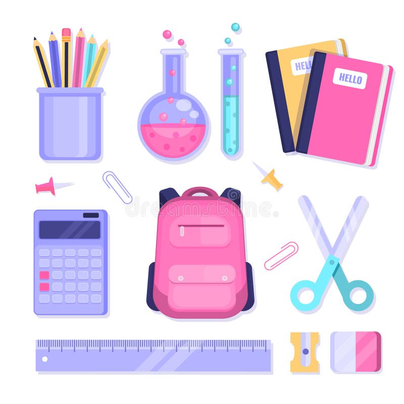 Conjunto De Elementos Escolares. Ilustração do Vetor - Ilustração de ...