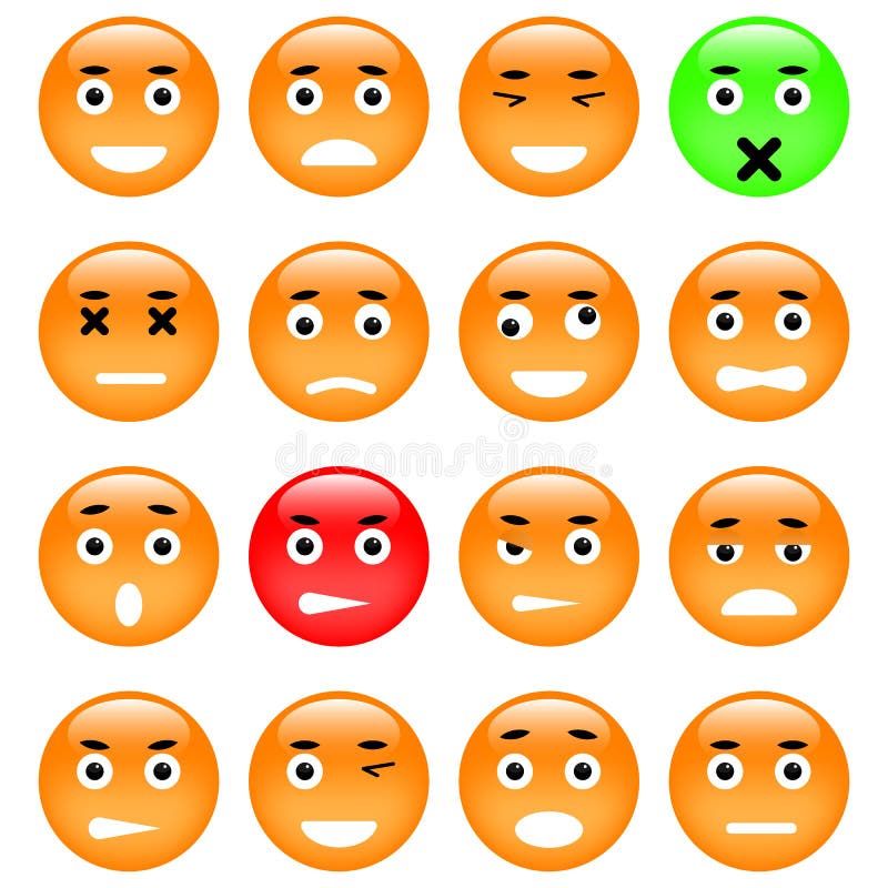 Conjunto De Iconos Vectoriales De Emoticonos. Colección De Emoji Plana ...