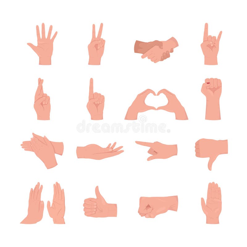 Conjunto De Gestos De Mano Vectorial De Color Semiplano Del Lenguaje De