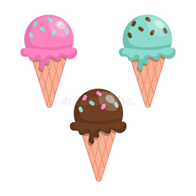 Conjunto De Helados Cono De Gofre De Conjunto Dulce Helado De Fresa