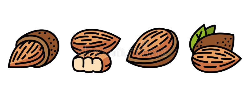 Conjunto De Iconos De Almendra, Estilo De Esquema Ilustración del ...