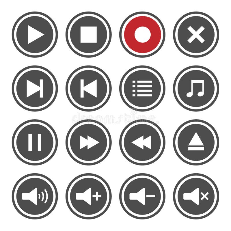 Conjunto De Iconos De Botones De Reproductor Multimedia Ilustración del ...