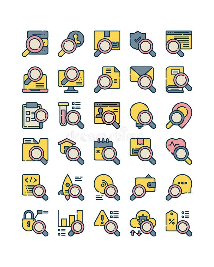 Conjunto De Iconos De Búsqueda De Esquema Relleno Ilustración del Vector - Ilustración de ...
