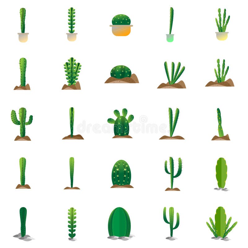 Conjunto De Iconos De Cactus Ilustración del Vector - Ilustración de ...