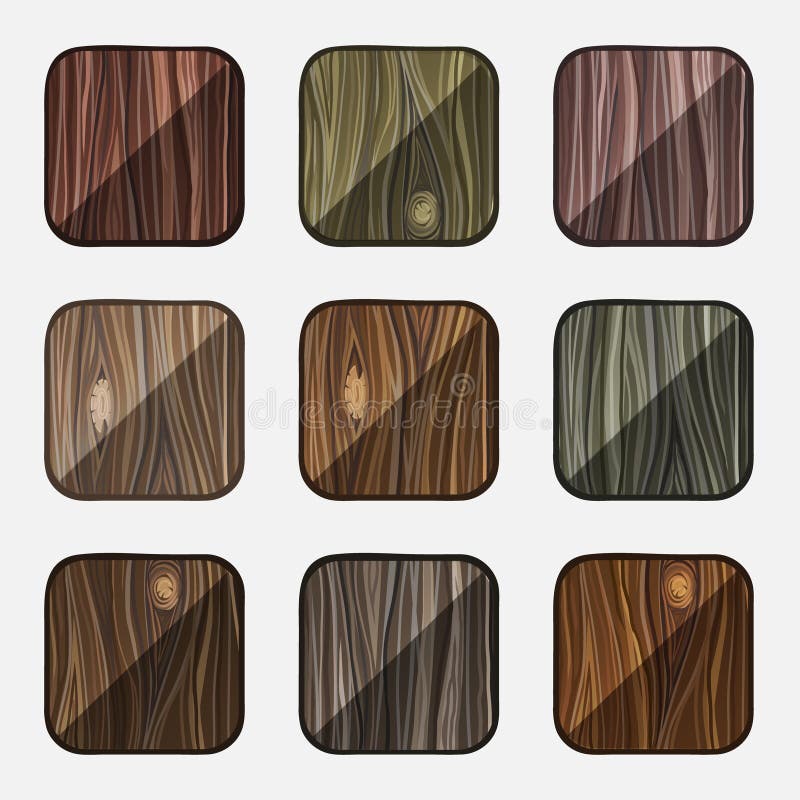 Conjunto De Iconos De Madera Botones De Madera De La Plantilla Ilustración del Vector ...