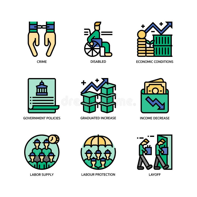 Conjunto De Iconos De Desempleo Ilustración del Vector - Ilustración de ...
