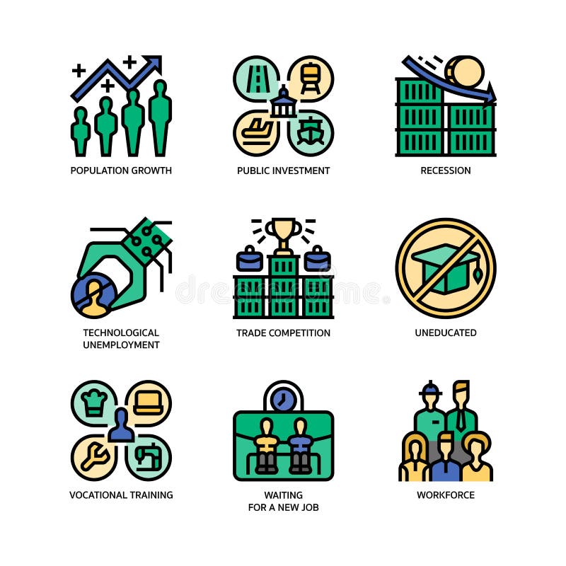 Conjunto De Iconos De Desempleo Ilustración del Vector - Ilustración de ...