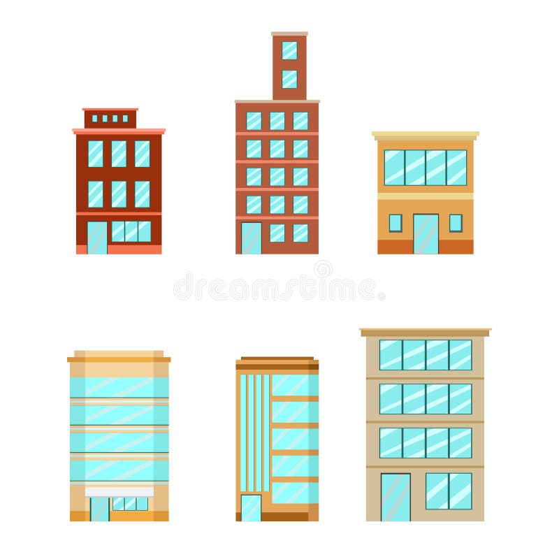 Conjunto De Iconos De Edificios De Negocios Planos De Oficinas Ilustración del Vector ...