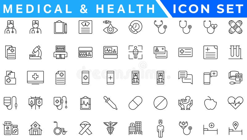 Conjunto De Iconos De Esquema De Salud Y Medicina Ilustración del ...