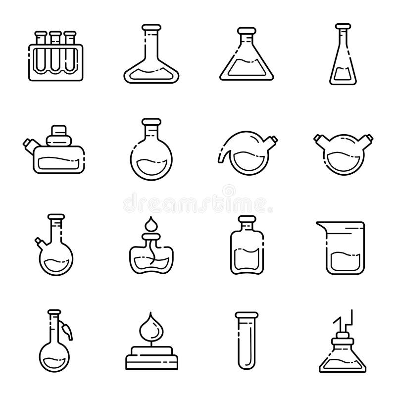 Conjunto De Iconos De Frascos De Laboratorio Ilustración del Vector - Ilustración de equipo ...