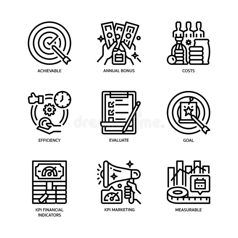 Conjunto De Iconos De Indicadores De Rendimiento Clave Ilustración del ...
