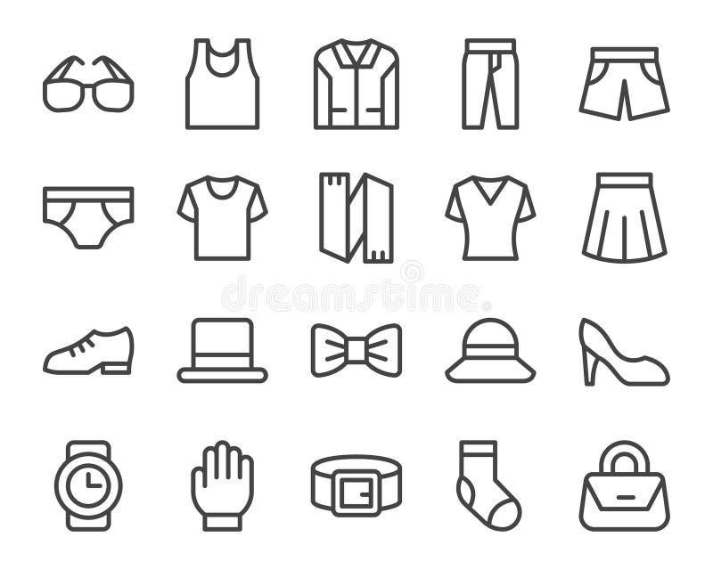 Conjunto De Iconos De Línea De Ropa Y Ropa Ilustración del Vector ...