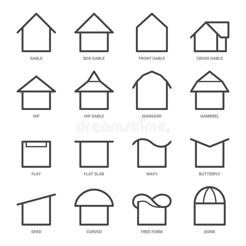 Conjunto De Iconos De Línea De Tipos De Techo Ilustración del Vector ...