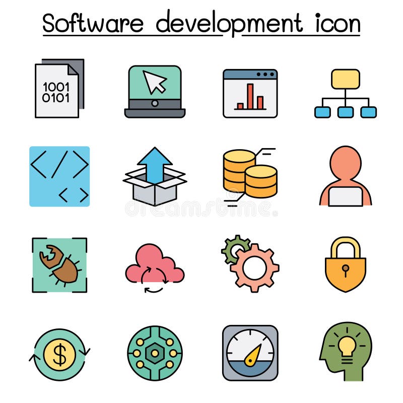 Conjunto De Iconos De Línea De Color De Desarrollo De Software Ilustración del Vector ...