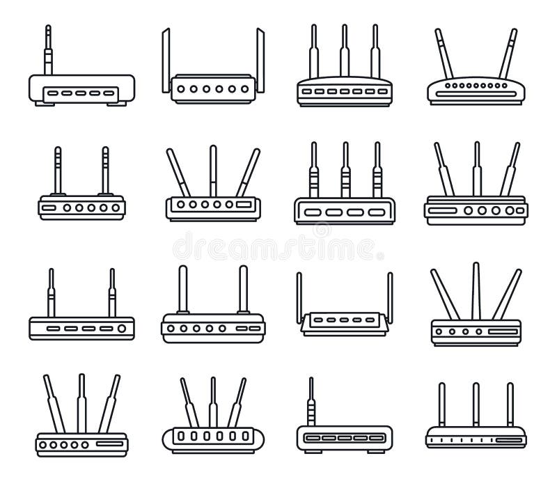 Conjunto De Iconos De Router Modernos, Estilo De Esquema Ilustración ...