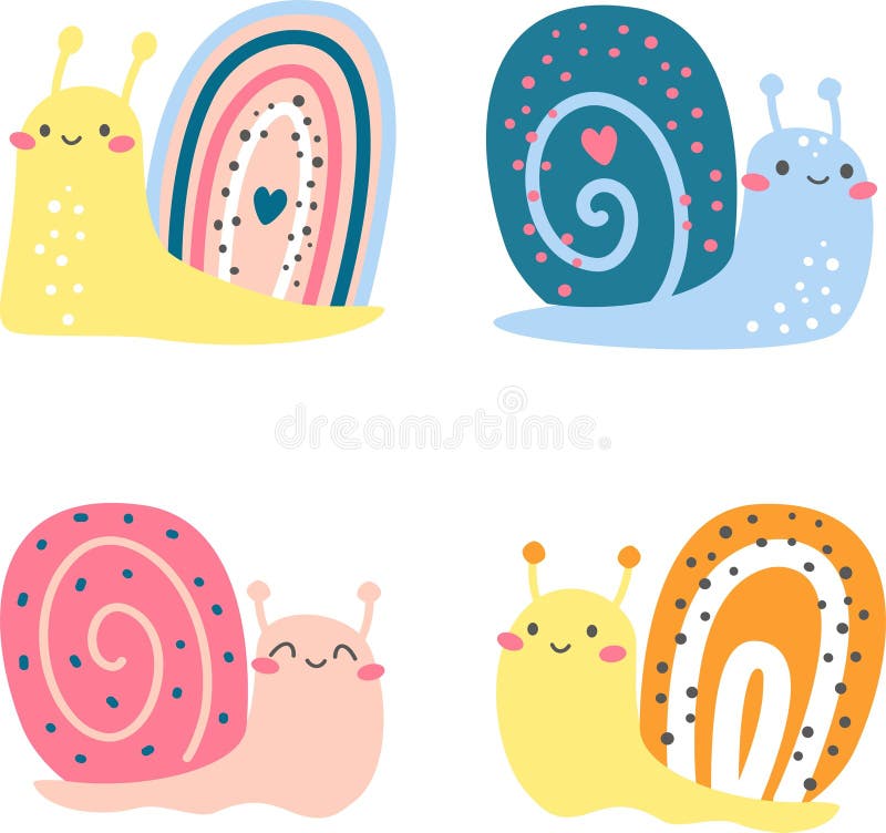 Conjunto De Ilustraciones Vectoriales Infantiles. Caracoles Sonrientes ... Conjunto De Ilustraciones Vectoriales Infantiles. Caracoles Sonrientes ...
