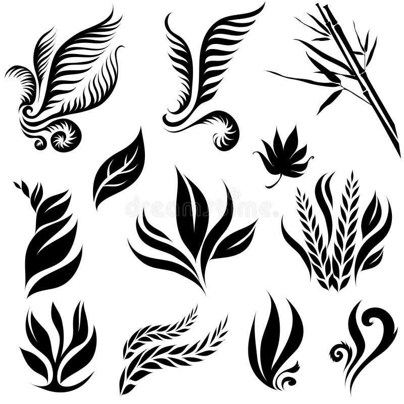 Conjunto de la hoja negra ilustración del vector. Ilustración de verdes ...