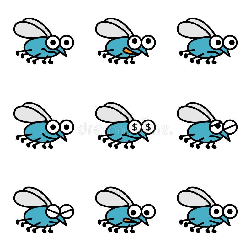 Conjunto De La Mosca De La Historieta Ilustración del Vector ...
