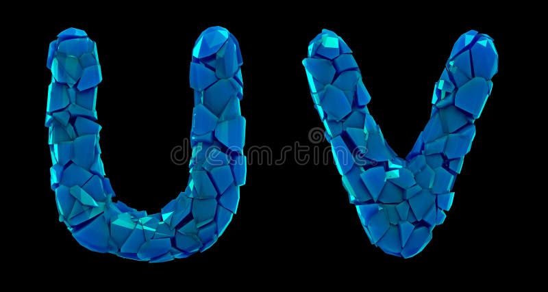 Conjunto De Letras U, V, De 3d, En Color Azul Stock de ilustración ...