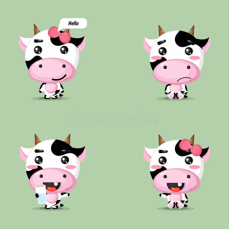 Conjunto De Mascotes De Vaca Fofo Ilustração do Vetor - Ilustração de ...