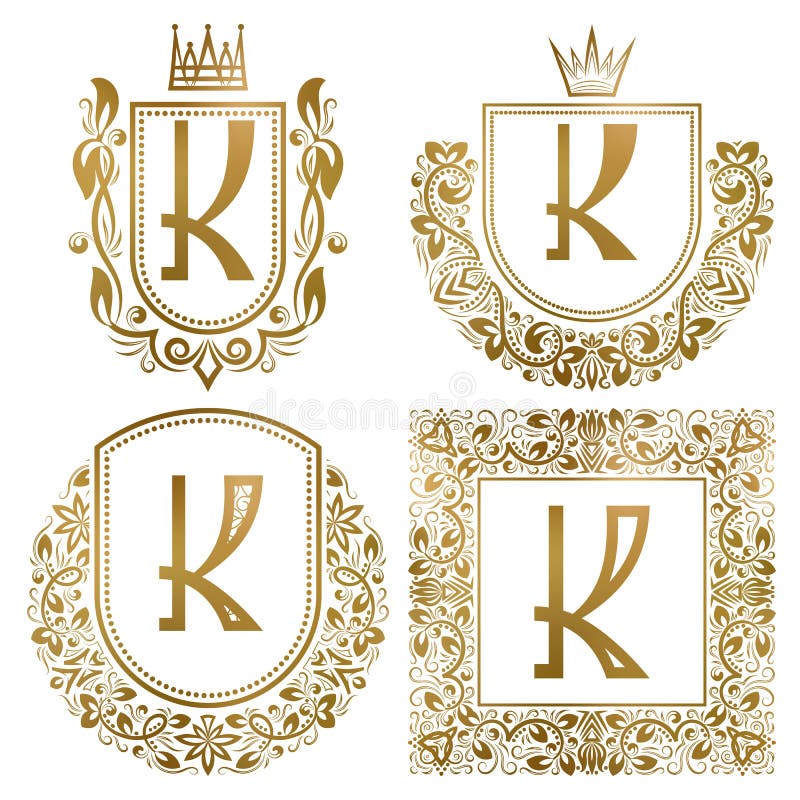 Conjunto De Monogramas De La Cosecha Dorada Logotipos Heráldicos Con