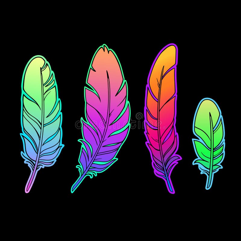 Conjunto De Plumas Multicolores Arcoiris Ilustración del Vector ...