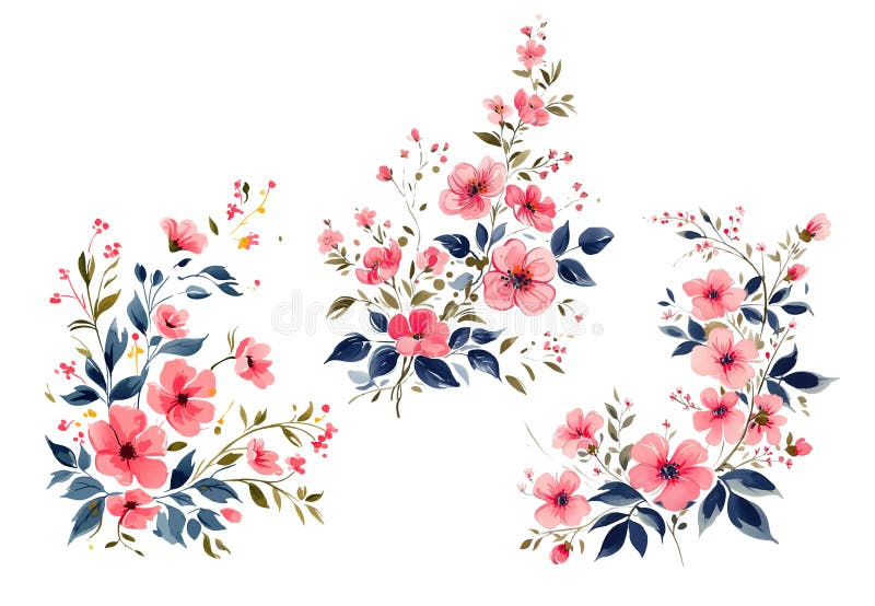 Conjunto De Rama Floral. Hojas De Color Rosa Rosa Rosa. . . Ilustración ...