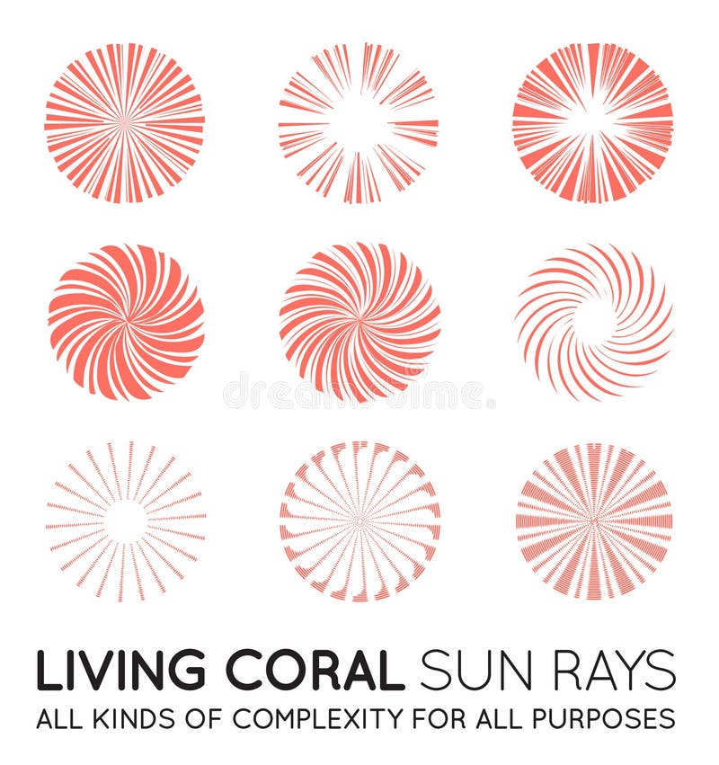 Conjunto De Rayos De Sol Vectoriales En Coral De Moda Ilustración del ...