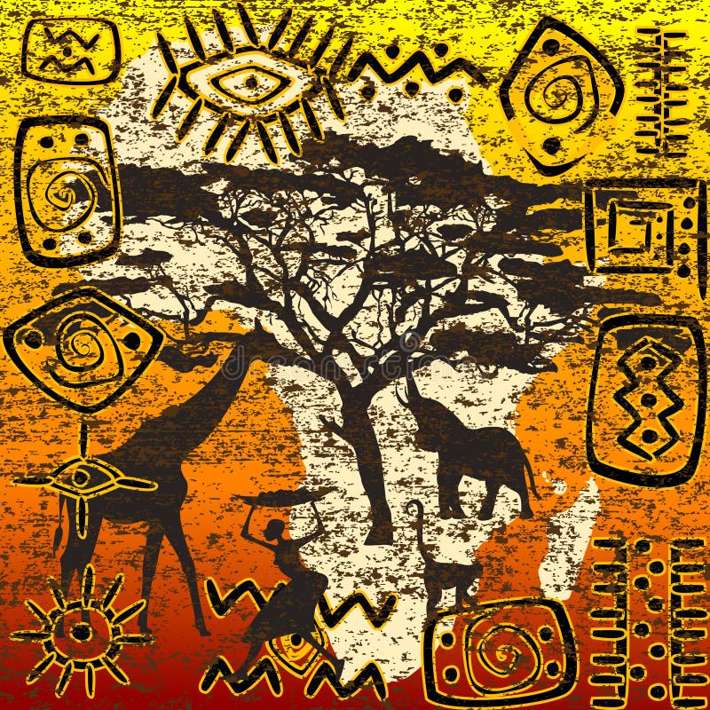 Conjunto De Símbolos Africano Stock de ilustración - Ilustración de ...