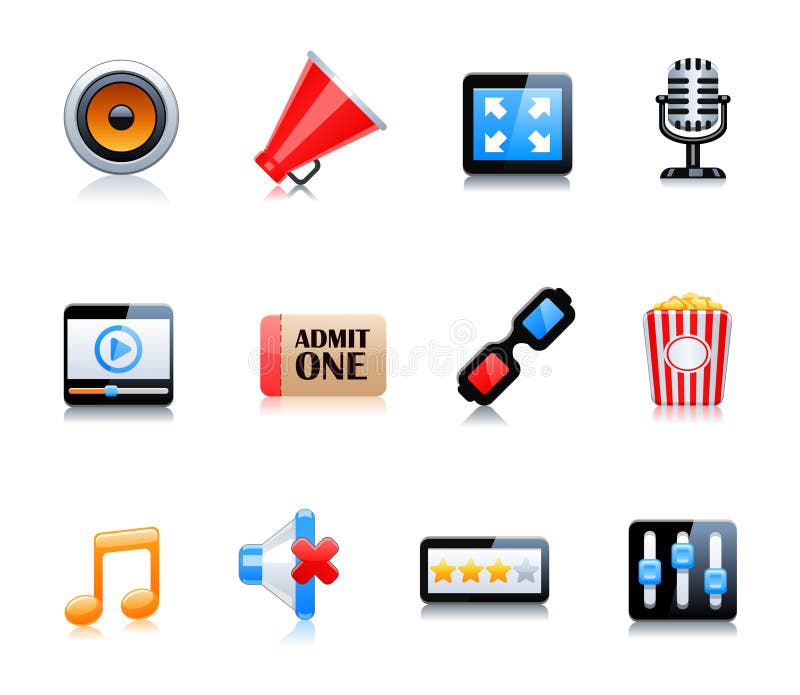 Conjunto De Símbolos Del Cine Ilustración del Vector - Ilustración de ...