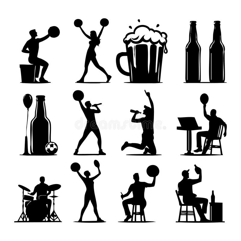 Conjunto De Silueta Animada Sobre Fondo Blanco Ilustración del Vector ...