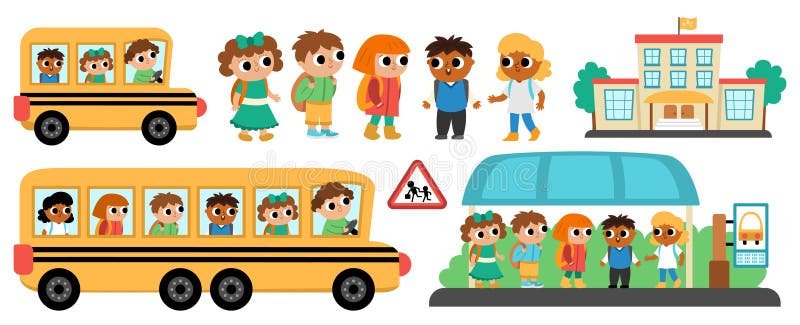 Conjunto De Transporte Vectorial Con Niños Colección Divertida De