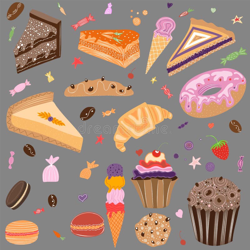 Conjunto De Varios Dulces. Vector Ilustración del Vector - Ilustración ...